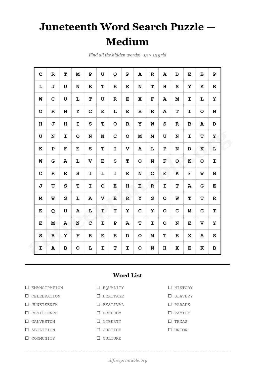 Free Juneteenth Word Search Puzzle Printable (2026)